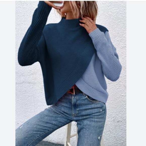 SHEIN | Sweaters | Contrast Knit Sweater In Navy And Sky Blue | Poshmark